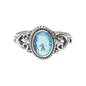 Blue Topaz Stone Ring 925 Sterling Silver Statement Ring For Women Handmade Rings Gemstone Christmas Promise Ring Size US 8 Gift For Her
