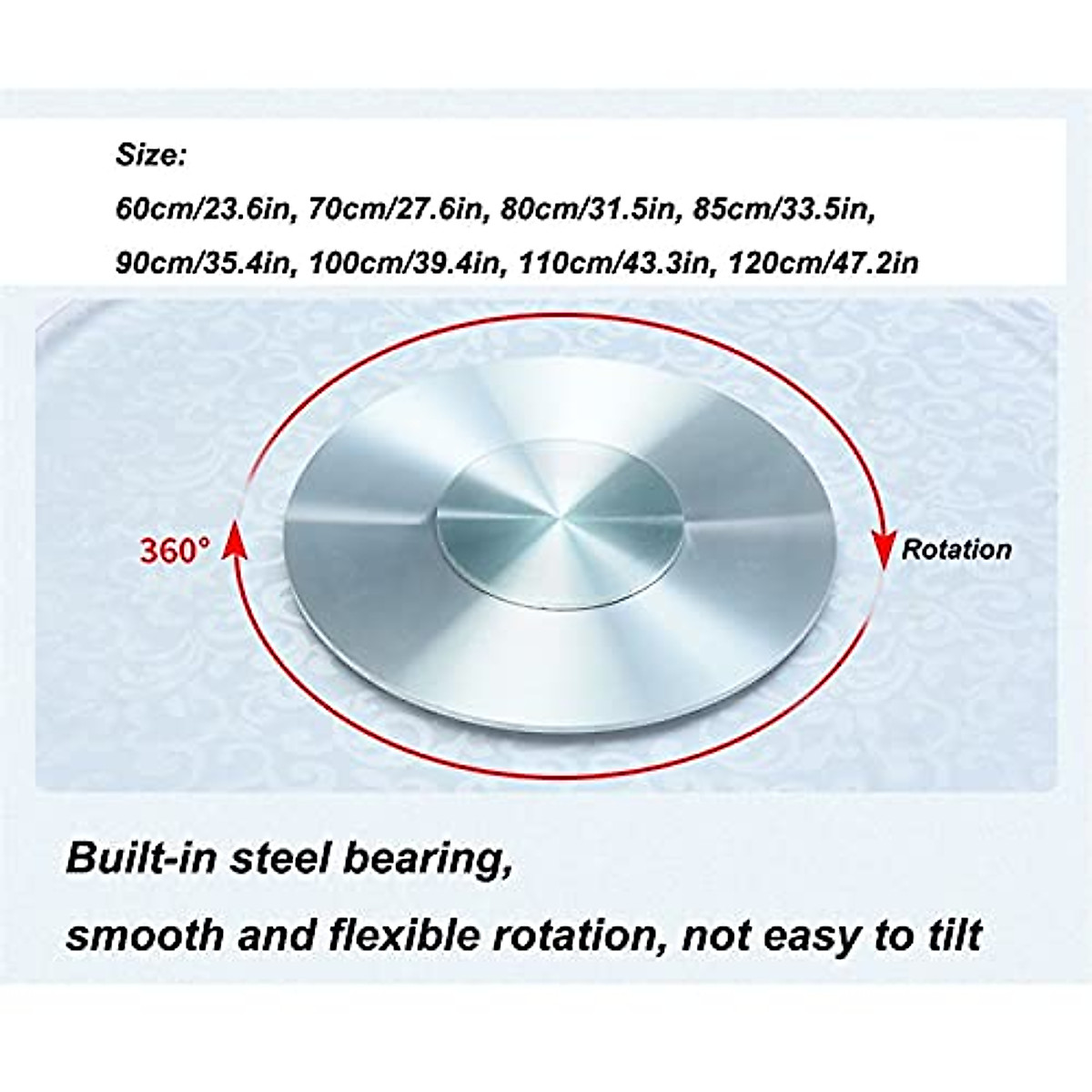 Lazy Susan Turntable for Kitchen - 24" 36" 40" Transparent Rotating Round Turntable with Auxiliary Wheel design, 360 Degree Swivel Dining Table Serving Tray, Aluminum alloy (Size : 90cm/35.4in)