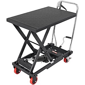VEVOR Hydraulic Lift Table Cart, 500lbs Capacity 28.5" Lifting Height, Manual Single Scissor Lift Table with 4 Wheels and Non-Slip Pad, Hydraulic Scissor Cart for Material Handling, Black