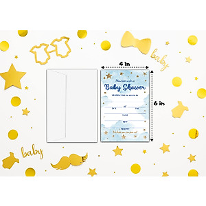 Baby Shower Cards Kit,Moon and Stars Set of 25 Baby Shower Invitations with Envelopes, Book Request Cards for Baby Shower,Sleepover Themed Baby Shower Party Favor Decoration(13)