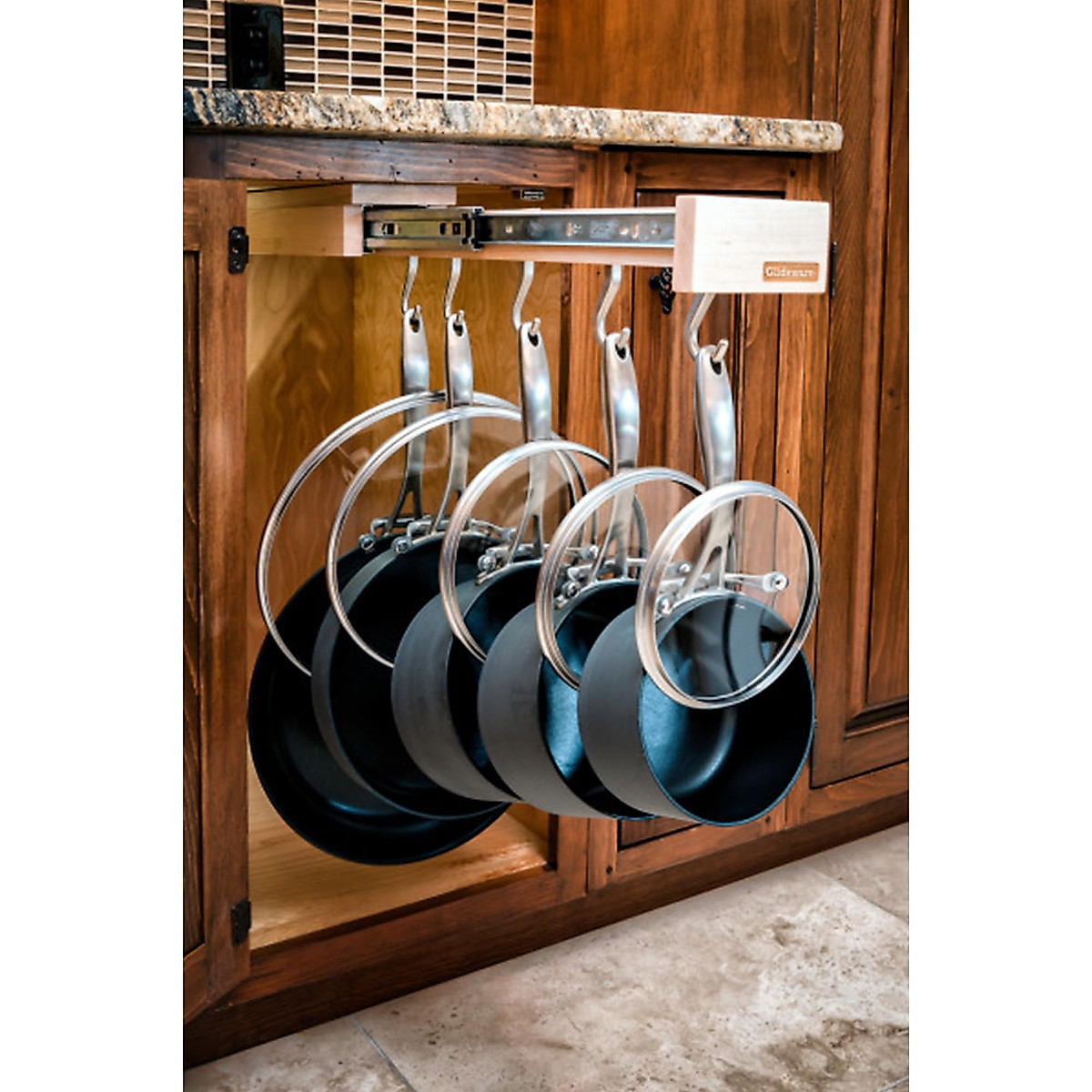 Rev-A-Shelf GLD-W22-SC-7 Pull Out Kitchen Cabinet Pantry Organizer Hanging Hooks with Ball Bearing Slide System, Maple Wood