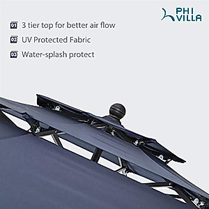 PHI VILLA 10ft Patio Umbrella Outdoor 3 Tier Vented Market Table Umbrella with 1.5" Aluminum Pole and 8 Sturdy Ribs, (Dark Blue)