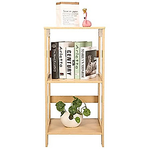 Bookcase Shelf 3 Tier, Small Bookshelf Organizer for Bedroom, Narrow End Table Side Table with Storage Shelves for Books Home Office, Chestnut