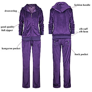 LeeHanTon Womens 2 Piece Outfits Velour Tracksuits Long Sleeve Sweatsuits Sports Jogging Velvet Lounge Set LJS200 Purple 3XL