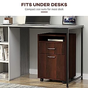 HOMCOM Mobile Storage Cabinet Organizer with Drawer and Cabinet, Printer Stand with Castors, Brown