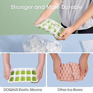 DOQAUS Ice Cube Tray with Lid and Bin, Silicone & Plastic Ice Cube Trays for Freezer with Ice Box, 4 Pack Ice Trays with Ice Container, Stackable Ice Tray with Storage Ice Bucket Bin, Ice Tong & Scoop