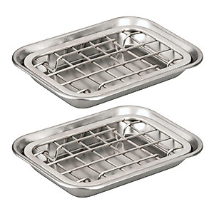 mDesign 2-Piece Soap Dish for Kitchen Sink - Bar of Soap Holder with Drainage Grate for Kitchen - Countertop Caddy Dish Rest for Scrubber, Sponge and Brushes - Unity Collection, 2 Pack, Brushed Chrome