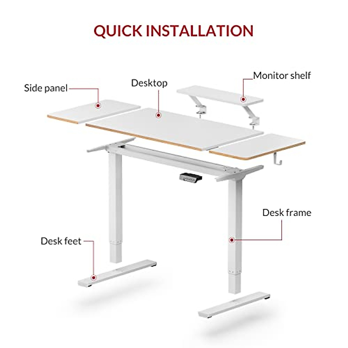 SANODESK Height Adjustable Desk 55 inch, Electric Standing Desk/w USB Charging Ports, White Sit Stand Desk for Home Office with Monitor Shelf (55 x 24 inches)