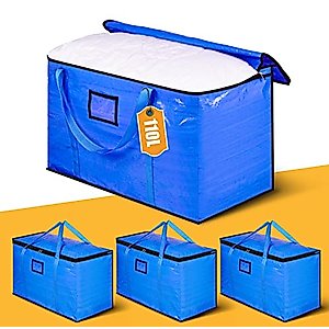 SLEEPING LAMB 110L Extra Large Moving Bags Heavy Duty Reusable Moving Totes Boxes Storage Containers for Clothes Comforters Blankets, Carrying, Travelling, College Dorm Packing, 4 Packs, Blue
