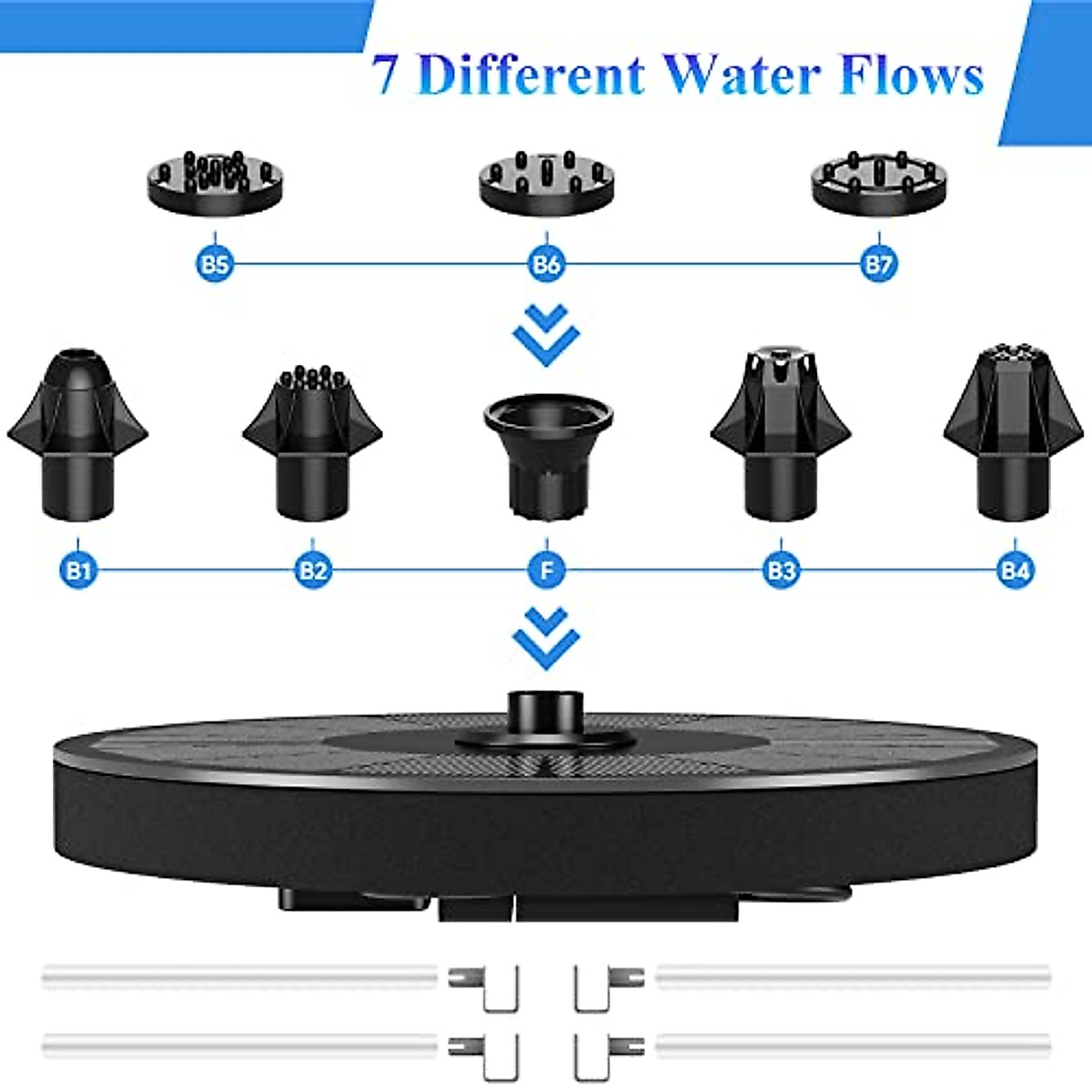 GOLDFLOWER Solar Fountain, Floating Solar Powered Water Fountain Pump for Bird Bath, Garden, Pond, Pool, Outdoor (2.5W)