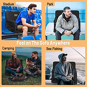 Heated Massage Reclining Stadium Seat, 25 Inch Bleacher Chair with 10000mAh Portable Bank, 6 Reclining Positions for Camping, Games & Sports