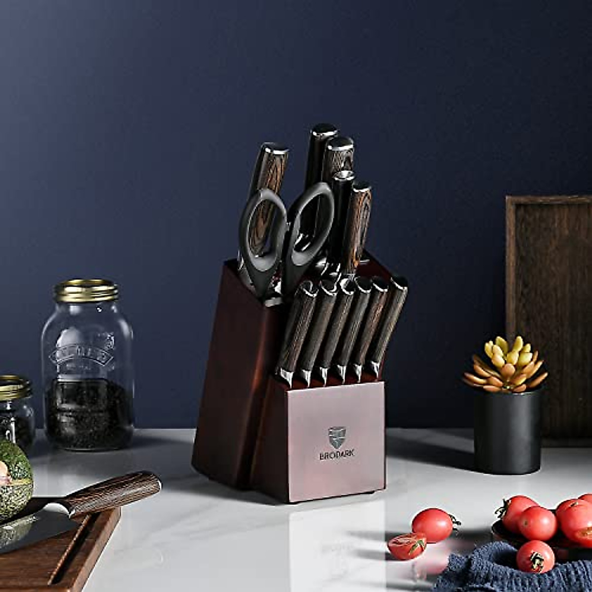 BRODARK Kitchen Knife Set with Block, Upgraded NSF (Food Safe) 15 PCS German Stainless Steel Professional Chef Knife Set with Knife Sharpener, Ultra Sharp Full Tang Knife Block Set, Best Gift