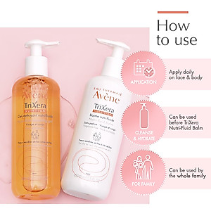 Eau Thermale Avene Trixera Nutrition Nutri-Fluid Cleanser, Soap-Free, Biodegradable, Pump, 13.5 oz.