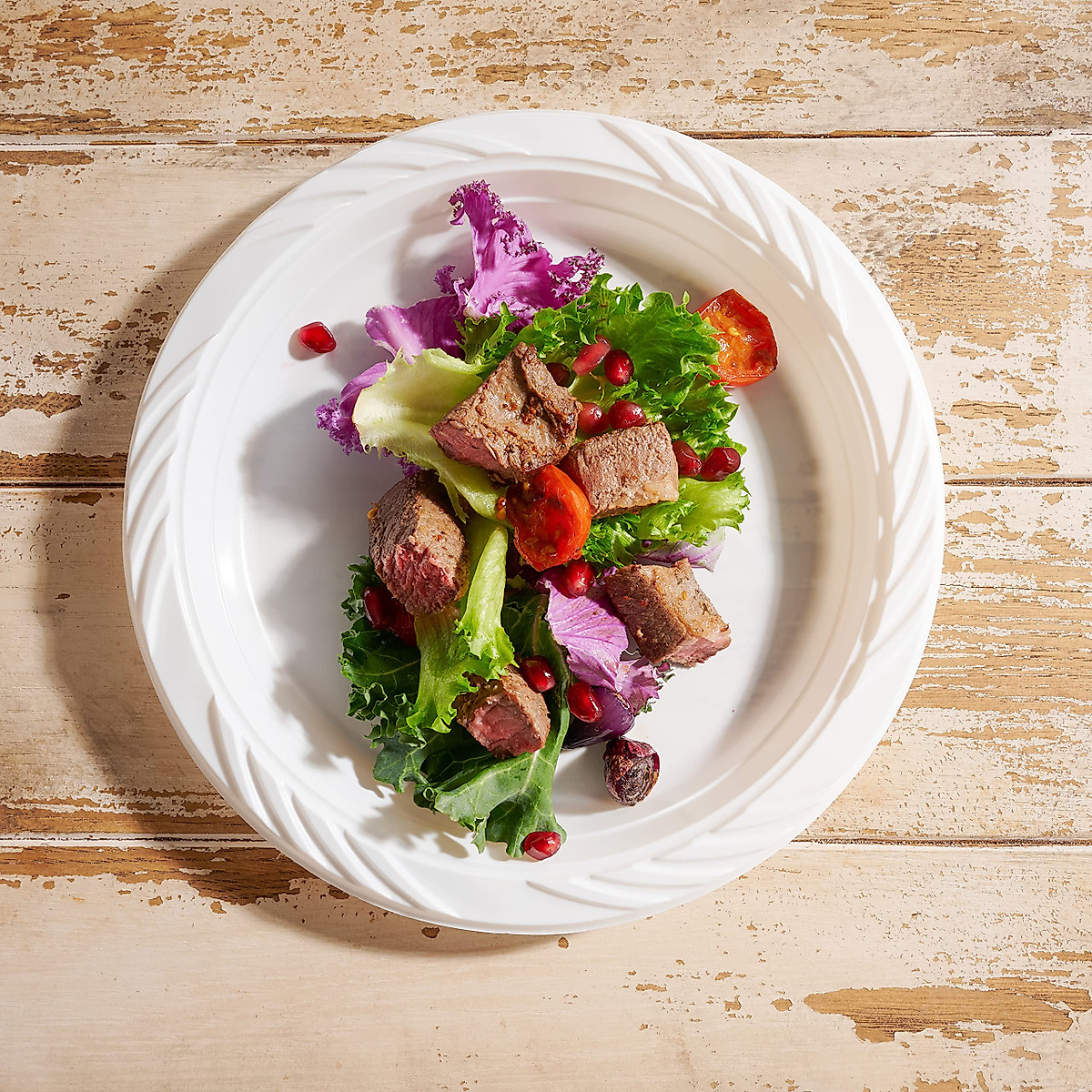 Munfix 200 White Plastic Plates Set - 9 Inch Plastic Dinner Plates, Disposable Plates Bulk Pack, Party Plates for BBQ, Picnic, Parties, Travel and Events, Microwavable Recyclable