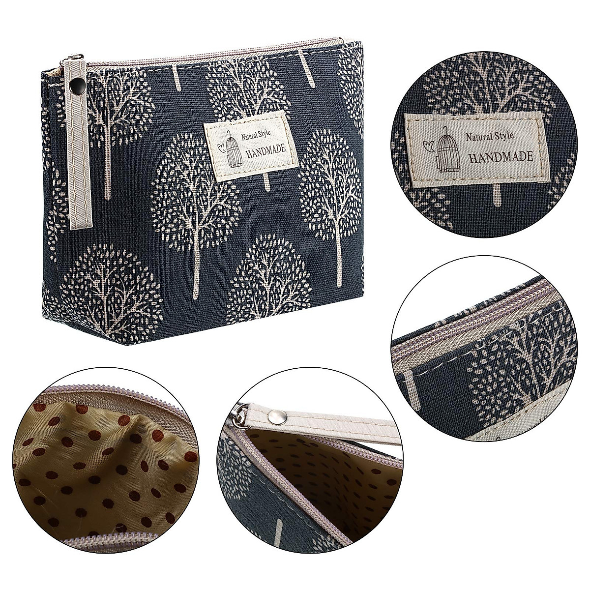 Boao 6 Pieces Canvas Cosmetic Bags Pouches for Purse with Zipper Printed Makeup Bag Multi Function Canvas Travel Pouch Organizer Pouch for Women Vacation Travel, 6 Styles(Grid Style)