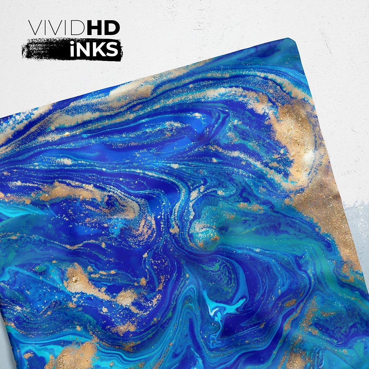 iiRov Summer Design Ink-Fuzed Decorative Throw Pillow - Vivid Blue Gold Acrylic