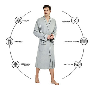 U2SKIIN Mens Cotton Robe Lightweight Knit Bathrobe(Grey, 2XP/3XP)
