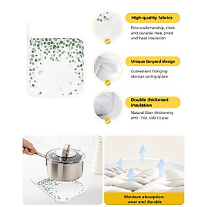 Spirng Pot Holder Set of 4 Farm Green Leaf Potholder Heat Proof Non-Slip Pot Holders,Plant Eucalyptus Hot Pads Potholders for Kitchen Cooking Baking BBQ