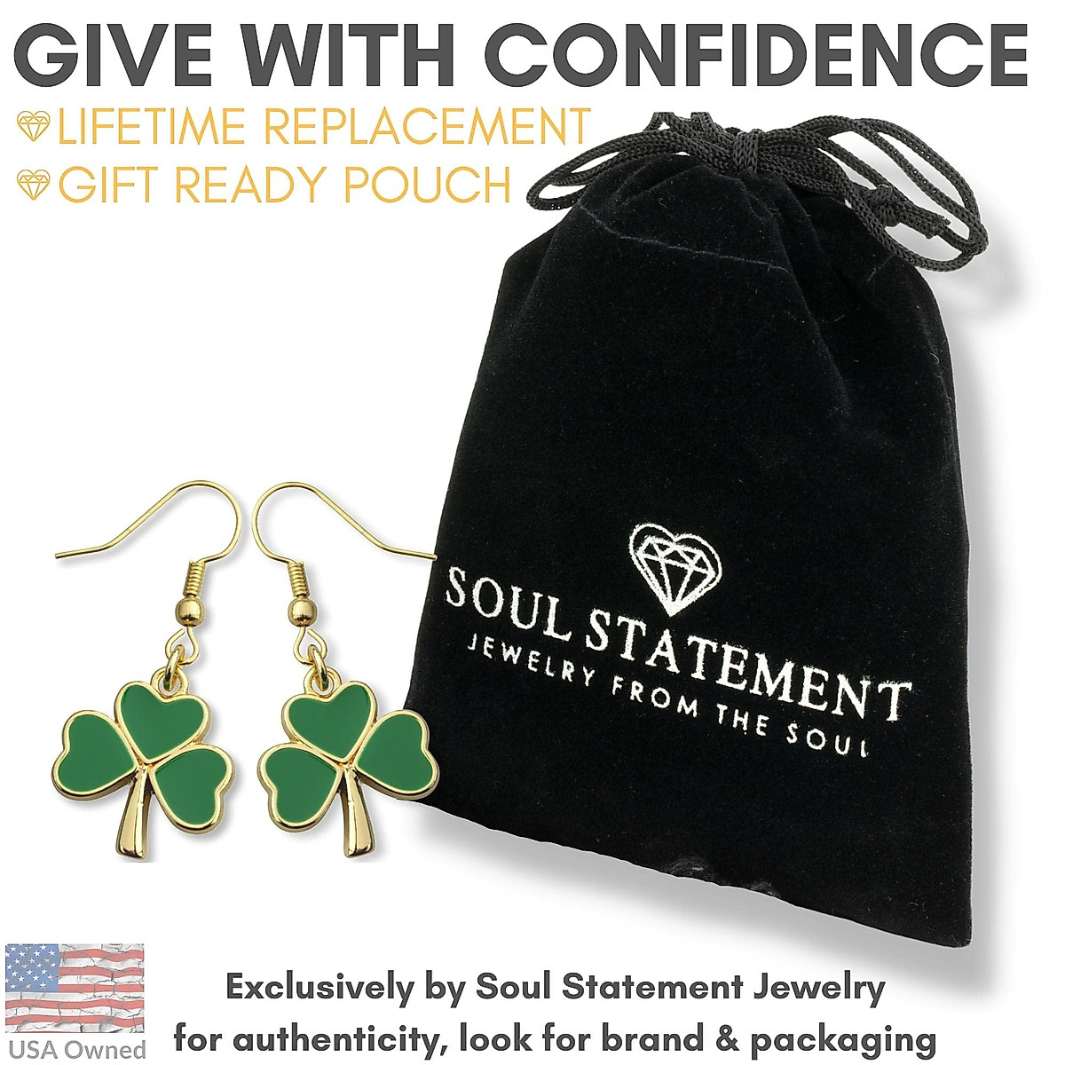 Shamrock Green Dangle Earrings: Green Clover Dangling Earrings for Women - St Patrick's Day Accessories (Gold)