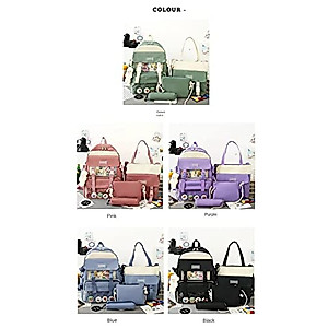 Kawaii Backpack Casual Bags Cute Aesthetic Backpacks with badge and pendant, shoulder bag, pencil case, handbag (Pink)