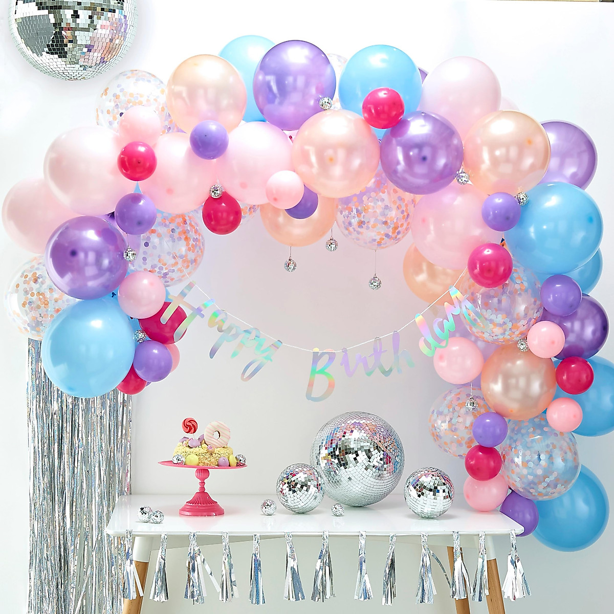 Ginger Ray Pink Purple Unicorn Balloon Arch Garland Kit - 70 Balloons in assorted sizes & Tape Balloon Arches