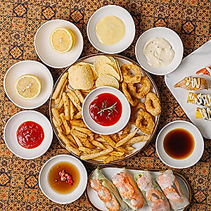 Brew To A Tea BTaT- Dipping Bowls, 5 oz, Set of 8, White Dip Bowls, Ceramic Dip Bowls, Sauce Bowls, Small Bowls for Dipping, Bowls for Dipping, Condiment Dishes, Bowl for Dips, Ripple Effect Bowl