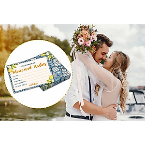 Advice and Wishes Cards, Mediterranean Lemon Bridal Shower Advice & Wishes for the Mr & Mrs, Italian Blue Wedding Reception/Engagement Party Supplies Decorations - 01(25 Pack)