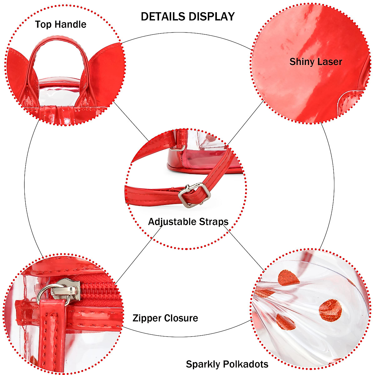 Little Girls Mini Clear Backpack Cute Ears with Glitter Polka Dots Bow Transparent Daypack See-thru Backpack (Pink)