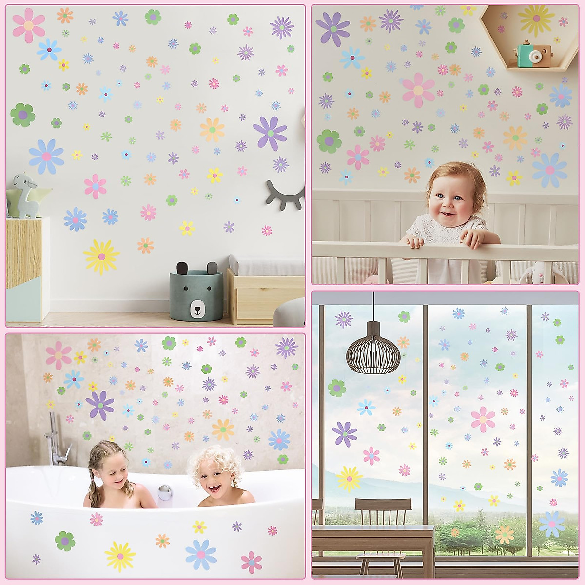 Kisston 90 Pcs Daisy Wall Decal Alphabet Vinyl Wall Decals Boho Decal Daisy Stickers Boho Groovy Floral Stickers for Nursery Art Bedroom Classroom(Pastel)