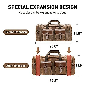 Wildroad Duffle Bag for Travel, 50L Waterproof Waxed Canvas Genuine Leather Weekender Overnight Bag Vintage Travel Hand Bag Carry on Bag