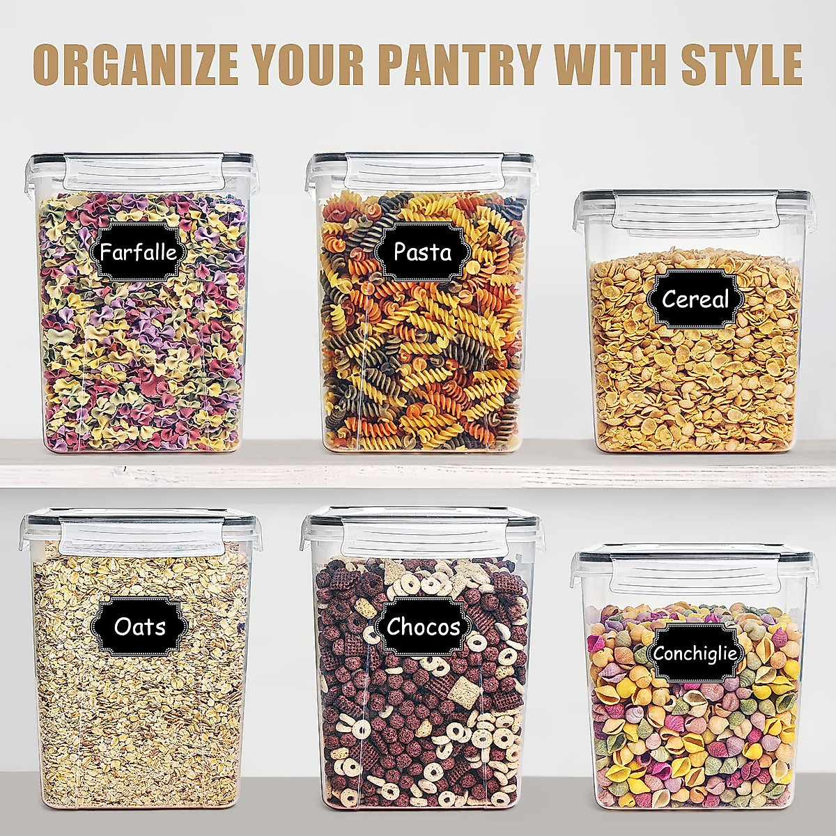 Large Food Storage Containers 5.2L /175oz, Wildone 4 Piece BPA Free Plastic Airtight Food Storage Containers for Flour, Sugar, Baking Supplies, Kitchen & Pantry Containers with 20 Labels