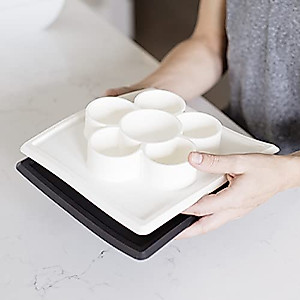 ezpz Mini Play Mat - 100% Silicone Suction Flower Plate with Built-in Placemat for Infants + Toddlers - Crafting + Snacks - Divided Plate - Dishwasher Safe (Cream)