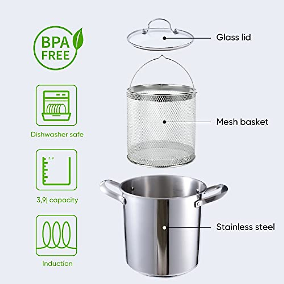 Kerilyn Deep Fryer Pot, 4.5L Stainless Steel Frying Pot With Basket, Fish Fryer With Transparent Lid, For Kitchen French Fries, Chicken Etc.