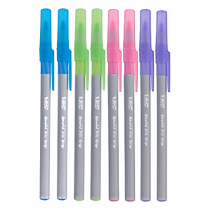 BIC Round Stic Grip Xtra Comfort Fashion Ballpoint Pens, Assorted Fashion Colors, Pack of 8
