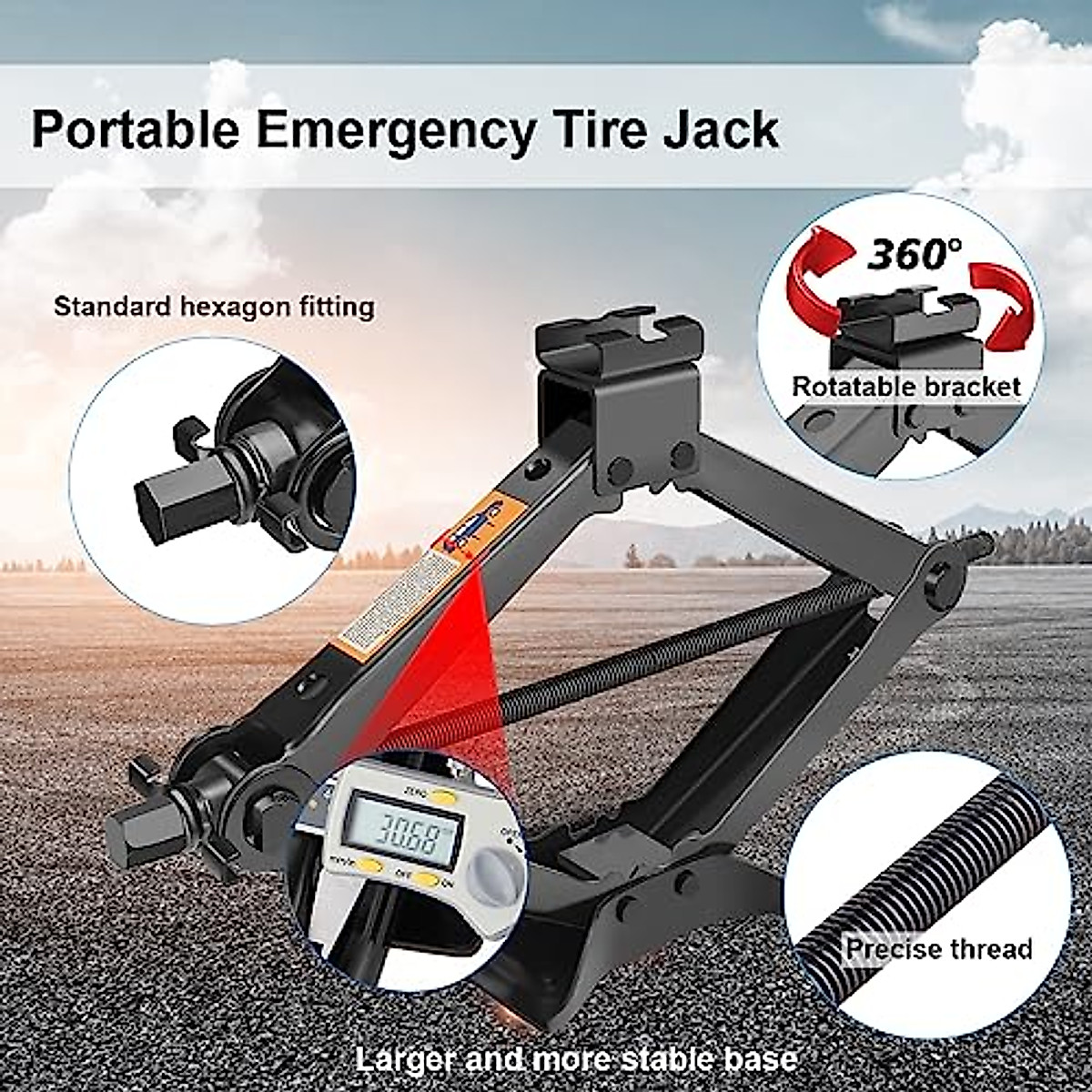 AUTOINS Scissor Jack Set- 2 Ton (4409 lbs) Car Jack Kit Auto - Smart Mechanism with Hand Crank/Wrench/Lug Wrench Thickened Base for Car SUV MPV