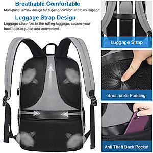 Travel Large Laptop Backpack, TSA Friendly 17 Inch Laptop Backpack for Men Women Water Resistant Business Carry On Backpack with USB Charger Port and Luggage Sleeve Work Anti Theft Rucksack, Grey