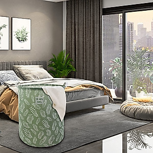 Mziart Large Foldable Laundry Basket Organizer, Collapsible Laundry Hamper Fabric Clothes Toy Storage Basket Nursery Hamper Storage Bin for Household Bedroom, Bathroom, College Dorm (Small White Leaf)