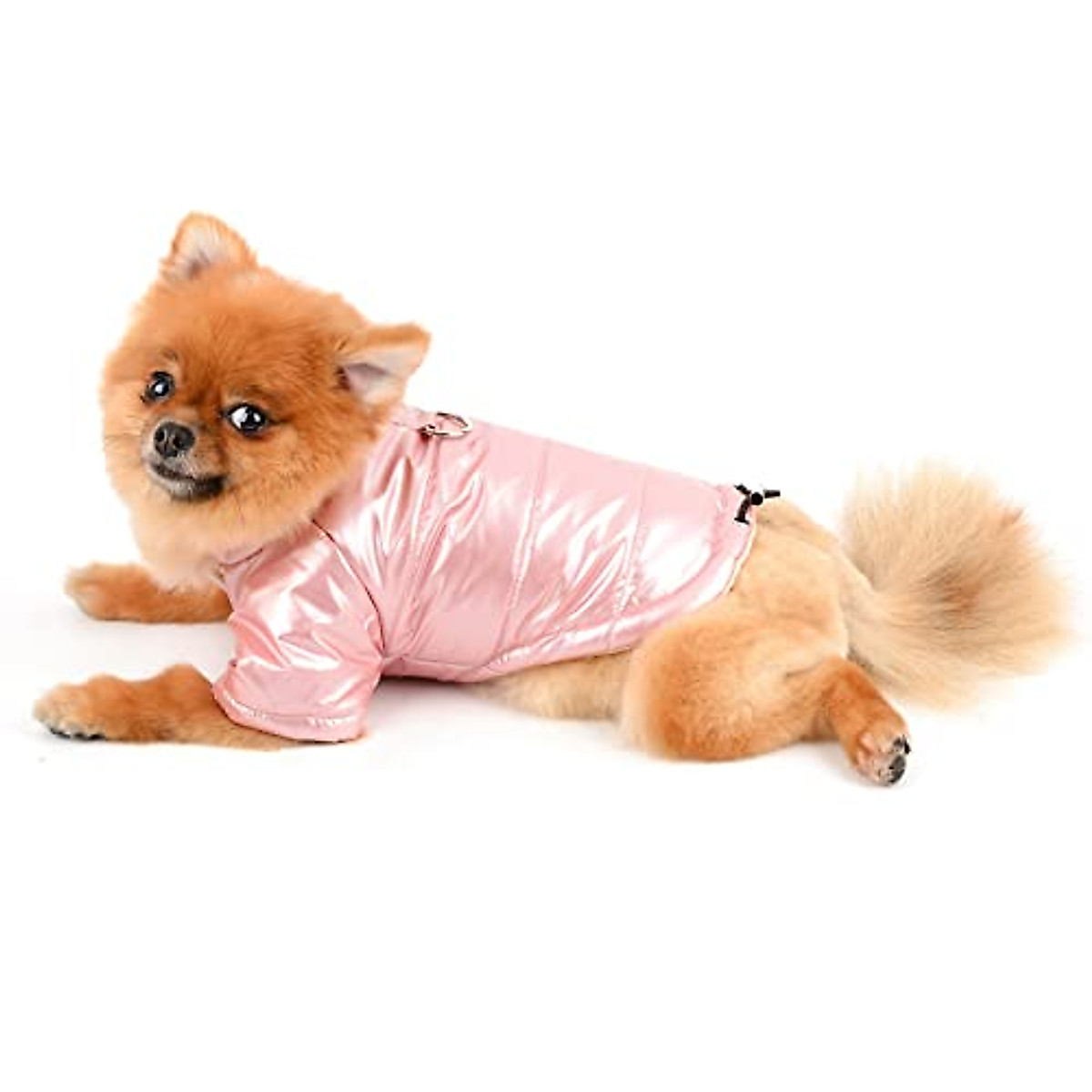 SMALLLEE_LUCKY_STORE Pet Metallic Padded Puffer Jacket Winter Snow Coat Fleece Lined with D-Ring for Small Dog Cat Boys Girls Puppy Chihuahua Yorkie Warm Cold Weather Clothes,Pink,S