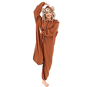 Tao-Ge Monkey Onesie Adult Men Women Monkey Costume Pajamas Animal Onesies Suit for Christmas with Funny Banana Accessories Brown