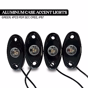SCSK8 12V MAX Accent Lights 4pcs Set | IP67 Waterproof, 9W, Aluminum Case (ALC-R) | LED Rock Lights Underbody Light for Offroad Truck UTV ATV Boat | Durable Aluminum Case (Green)