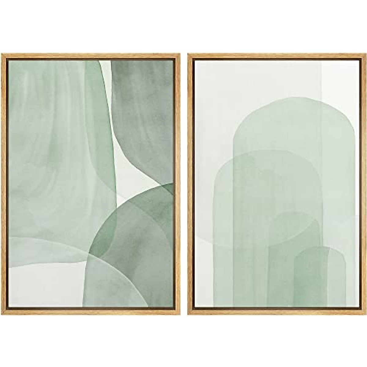 SIGNWIN Framed Canvas Print Wall Art Set Pastel Watercolor Green Polygon Collage Abstract Shapes Illustrations Modern Art Minimal Boho Colorful for Living Room, Bedroom, Office - 16"x24"x2 Natural