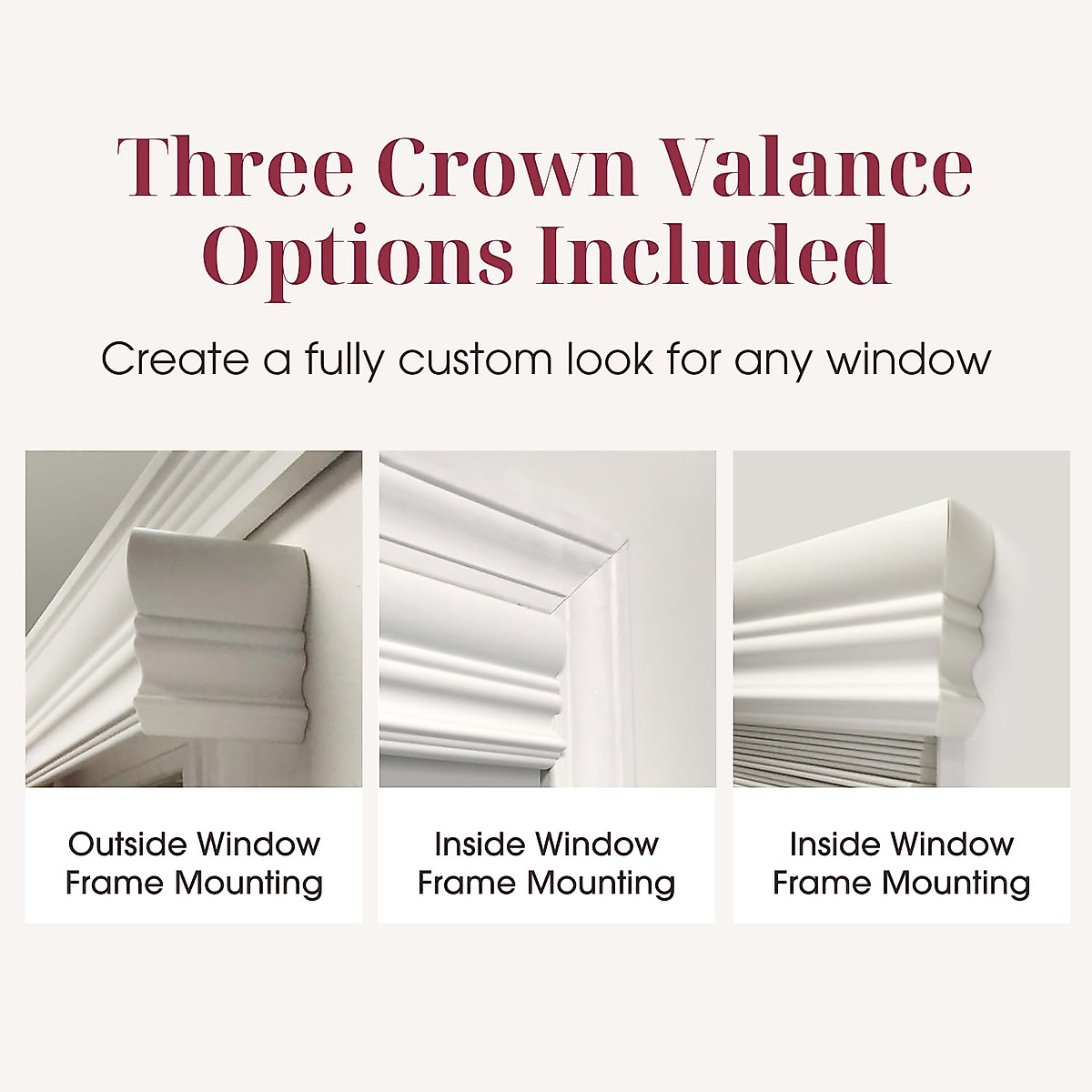 ARLO BLINDS Faux Wood Blinds with Crown Valance - 34.25" W x 60" H, White Cordless 2 Inch Horizontal Blinds - for Bedroom, Bathroom, Living Room, Glass Door Interior Windows
