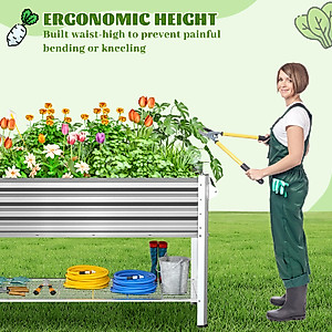 Pikorce Raised Garden Bed with Legs, 48x24x32in Outdoor Elevated Galvanized Metal Large Planter Box Stand with Drainage Holes for Backyard, Patio, Balcony, 400lb Capacity, Silver