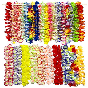Miyumati 50Pcs Hawaiian Leis for Luau Party Bulk, Luau Leis Lays Necklace Hawaiian Party Supplies for Adults and Kids, Hawaiian Flower Leis for Tropical/Pool/Beach Themed Party