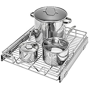 Hold N' Storage Pull Out Cabinet Drawer Organizer, Heavy Duty-with 5 Year Limited Warranty- Slide Out Shelves, -17”W x 21”D - Requires at Least a 18-1/4” Cabinet Opening, Steel Metal, Chrome Finish