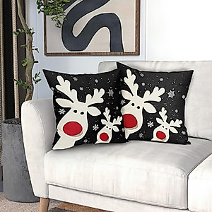 aportt Deer Christmas Pillow Covers 20X20 Inch Winter Black Snowflake Reindeer Decorative Pillow Cases Merry Christmas Holiday Square Throw Pillows Set of 2 Home Decor for Sofa Couch Bedroom Outdoor
