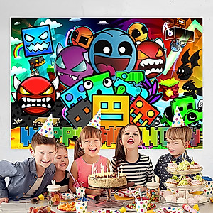 Geometry Dash Photography Backdrop,Geometry Dash Party Background, Party Supplies,Backdrop for Kids Birthday Decoration,Baby Shower Photography Banner Decoration.