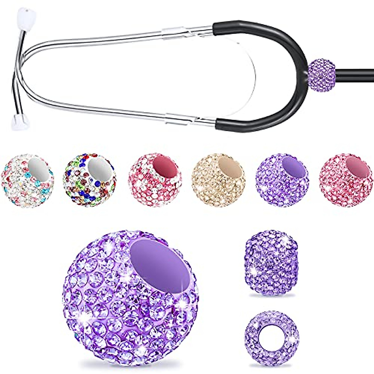 6 Pieces Stethoscope Decorations Stethoscope Charms Crystal Stethoscope Charm Bling Stethoscope Charm Round Stethoscope Charm for Nurses Doctors Veterinarians Technicians