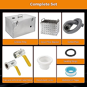 BEAMNOVA Commercial Grease Trap 8lbs Stainless Steel Interceptor Top Inlet for Restaurant Home Kitchen Tools, 13.98" x 10" x 9.25"(L*W*H)