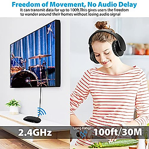 ASTSH TV Headphones Wireless Folding Headphones for TV with 2.4GHz RF Transmitter Support Optical RCA AUX, 100ft Range No Audio Delay, Ideal for TV Watching & Seniors